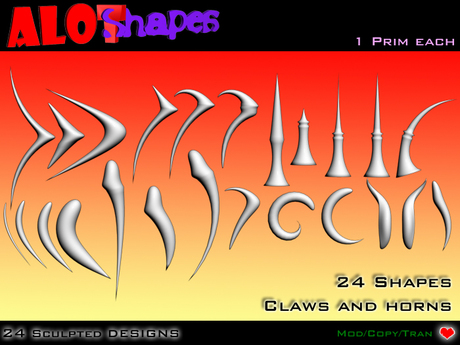 Second Life Marketplace - 24 Claws and horns / Sculpted Shapes - 1 Prim ...