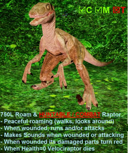 Second Life Marketplace - 3D Animated Veloci-RAPTOR - HUNTABLE