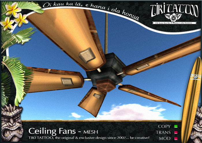 Second Life Marketplace - Tiki Tattoo - COPY - ceiling fans - Mesh
