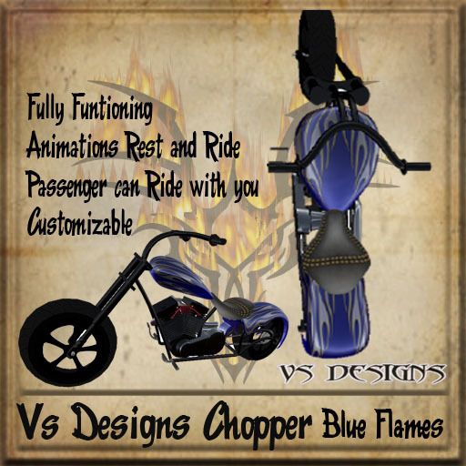 Second Life Marketplace - Motorcycle with blue flame graphix