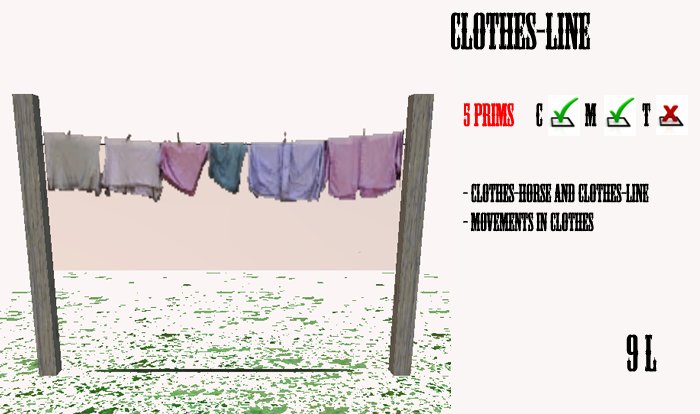 Second Life Marketplace - Clothes-line with swaying Clothes