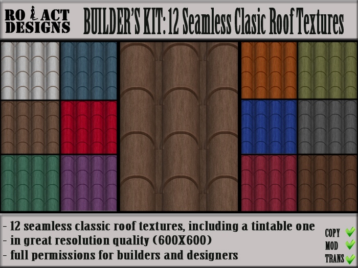 Second Life Marketplace - ..::RO!ACT::..DESIGNS 12 Classic Roof ...