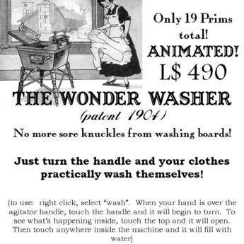 Second Life Marketplace - Wonder Washer 1904 patented Washing Machine