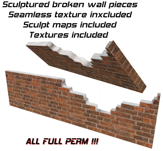 Second Life Marketplace - Sculptured broken wall + textures + sculpt ...