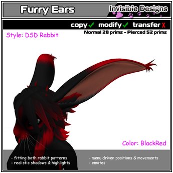 Second Life Marketplace - Invisible Designs - Furry Ears rabbit black red