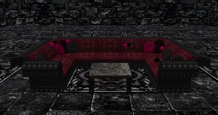 Second Life Marketplace - Black Leather with Burgandy Goth/Vampire Couch