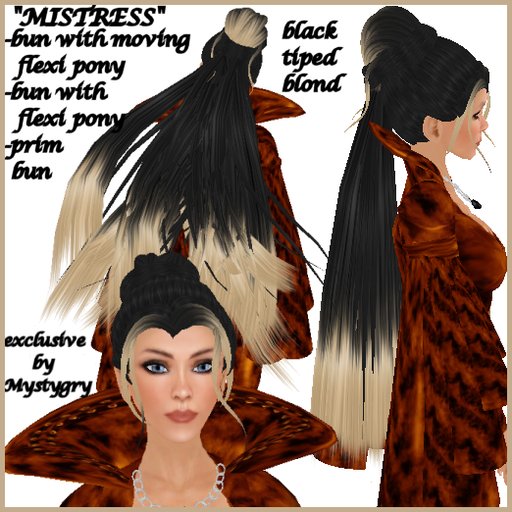 Second Life Marketplace - "Mistress" bun pony moving flexi hair black ...