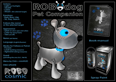 Second Life Marketplace - ROBOcosmic* ROBOdog Pet Companion /metallic/