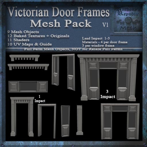 Second Life Marketplace - Victorian Door Frames Mesh Pack V1, Antique ...