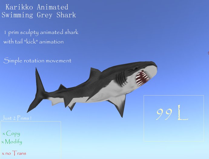Second Life Marketplace - Grey Swimming Shark ( Animated)