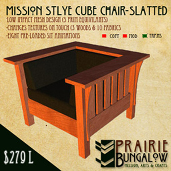 Second Life Marketplace - Mission Style Cube Chair with Slatted Sides-Mesh
