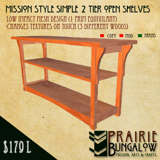 Second Life Marketplace - Mission Simple 2 Tier Open Shelves-Mesh