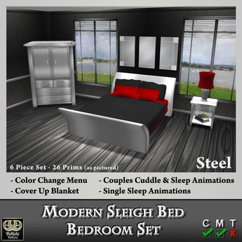 Second Life Marketplace - Modern Sleigh Bed, Bedroom Set_Steel