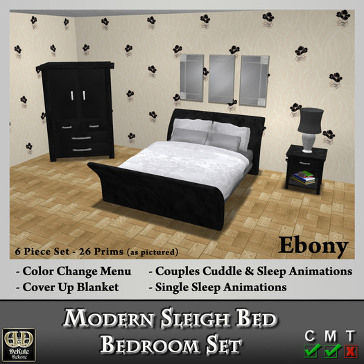 Second Life Marketplace - Modern Sleigh Bed, Bedroom Set_Ebony