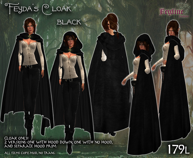 Second Life Marketplace - *FF* Feyda's cloak Black