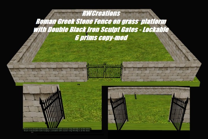 Second Life Marketplace - Roman Greek Stone Fence & Double Black Iron ...