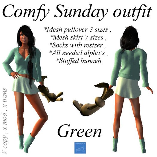 Second Life Marketplace - comfy sunday outfit green * Mesh