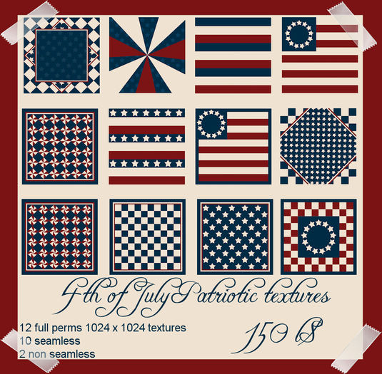 Second Life Marketplace - 4th of July Patriotic cute full perms textures