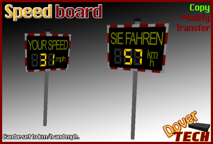 Second Life Marketplace - DoverTECH speed board (Geschwindigkeitstafel)