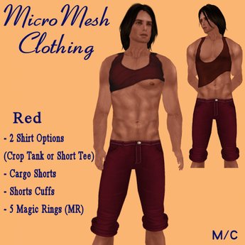 Second Life Marketplace - Mens Red Shirts & Cargo Shorts (Micro Avatars)