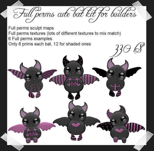 Second Life Marketplace - Full Perms Cute bat kit for builders