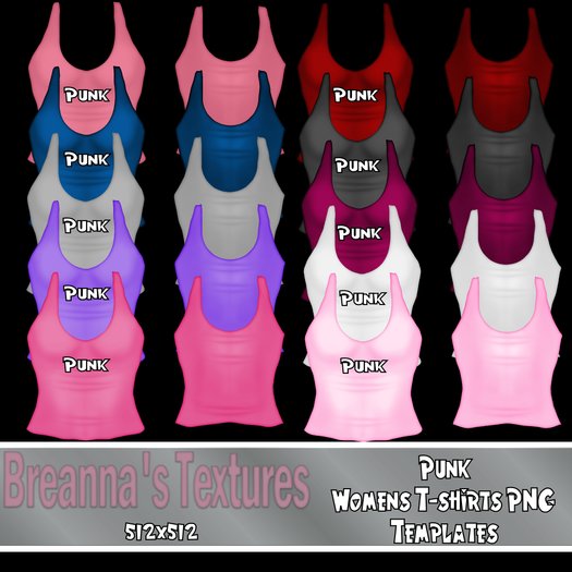 Second Life Marketplace - Breanna Textures 10 Punk Womens Tank T-Shirts