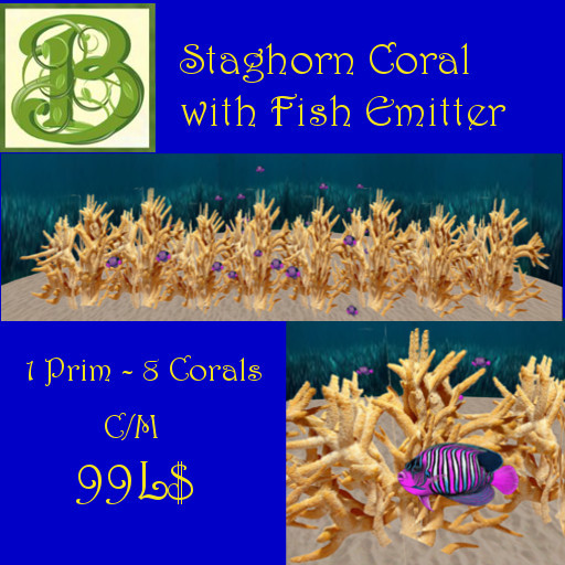 Second Life Marketplace - Staghorn Coral with Fish Emitter - 1 Prim, C/M