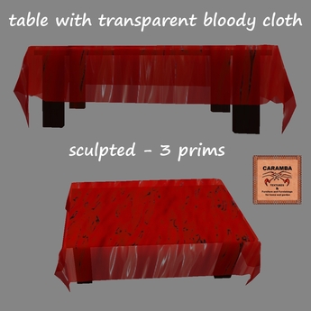 Second Life Marketplace - Halloween - table with transparent bloody cloth