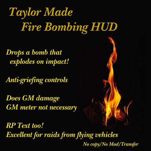 Second Life Marketplace - Taylor Made Fire Bombing HUD (boxed)