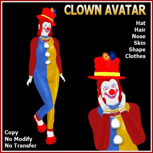 Second Life Marketplace - Kewl Stuff - Clown Avatar BOM SKIN & CLOTHES ...