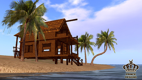 Second Life Marketplace - BEACH HOUSE, WOVEN BAMBOO TIKI, 67 PRIMS ...