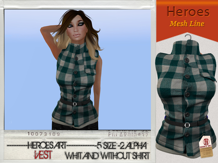 Second Life Marketplace - Heroes Art.-Mesh Vest Plaid Green Quad Cotton ...