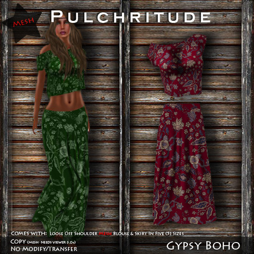 Second Life Marketplace - Pulchritude - Gypsy Boho Dress (Red)