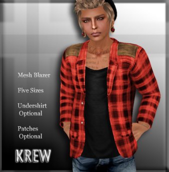 Second Life Marketplace - KREW Red Plaid Blazer With Patches Option MESH