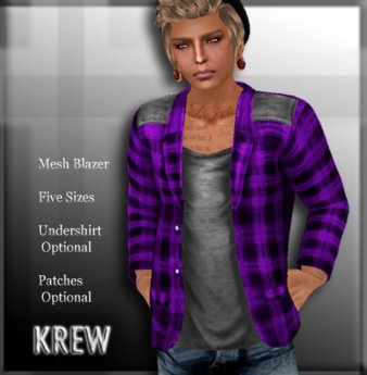 Second Life Marketplace - KREW Purple Plaid Blazer With Patches Option ...