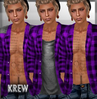 Second Life Marketplace - KREW Purple Plaid Blazer With Patches Option ...