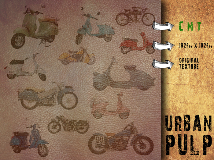 Second Life Marketplace - Urban Pulp - Leather Texture With Old Motorcycles
