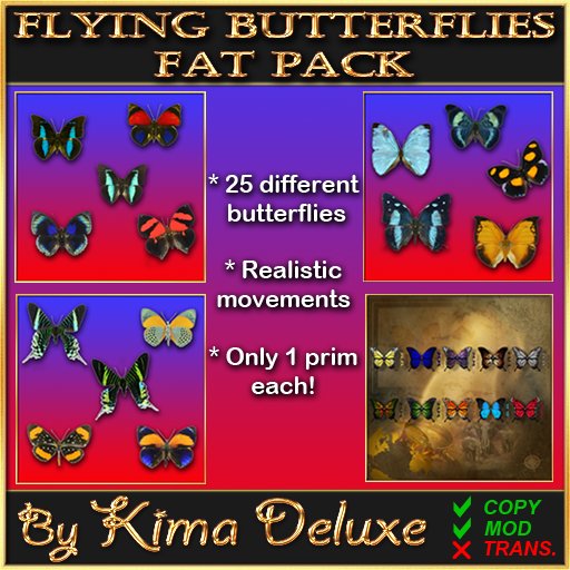 Second Life Marketplace - [Kima*] Butterflies FAT PACK BOXED - Flying ...