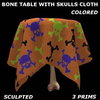 Second Life Marketplace - Halloween - bone table with skulls cloth ...