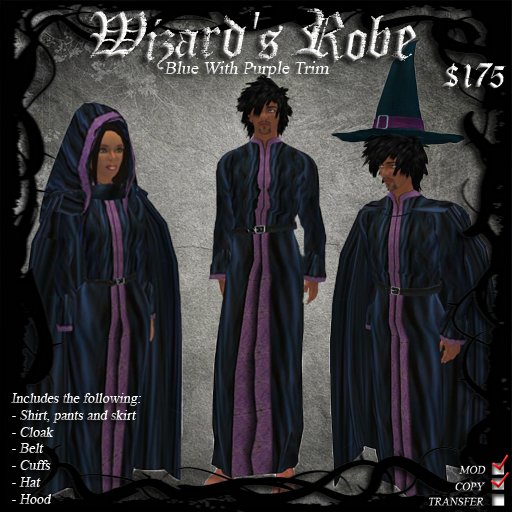 Second Life Marketplace - Wizard's Robe (Blue w Purple Trim)