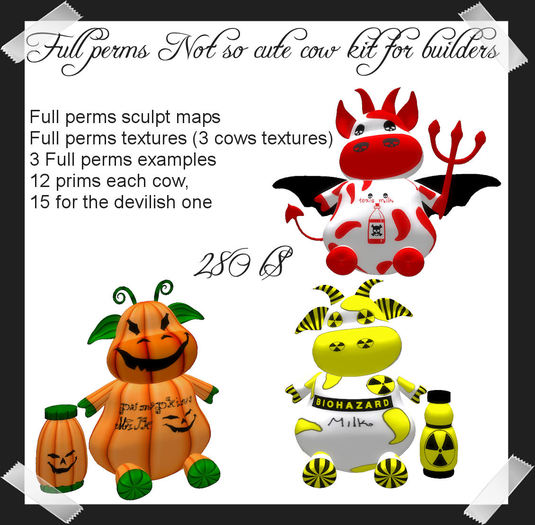 Second Life Marketplace - Full Perms Not so cute cow kit for builders ...