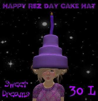 Second Life Marketplace - Happy Rez Day Cake Hat (purple) (boxed)