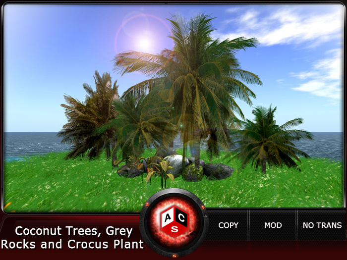 Second Life Marketplace - ACS Coconut Trees, Grey Rocks and Crocus Plant
