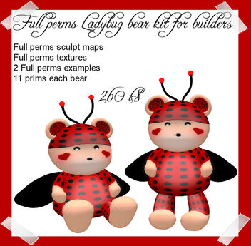 Second Life Marketplace - Full Perms Ladybug bear kit for builders