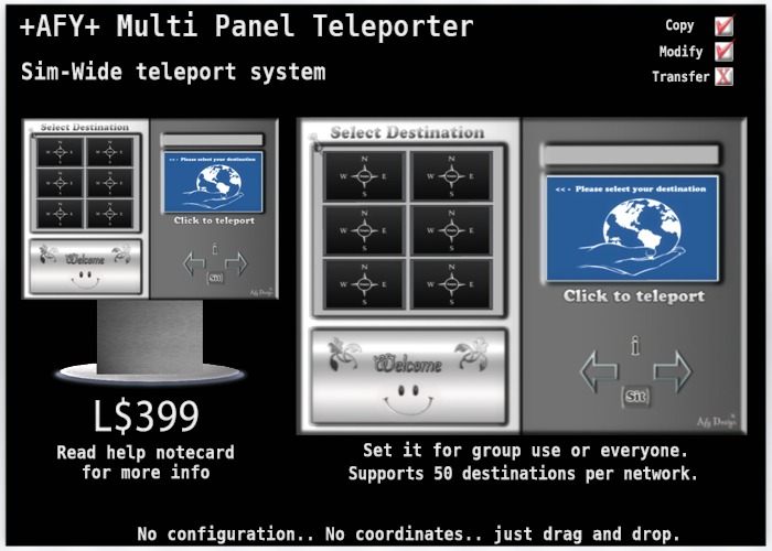 Second Life Marketplace - +AFY+ Multi-Panel Teleporter - Sim Wide