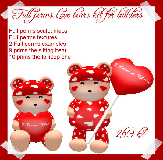 Second Life Marketplace - Full Perms Love bear kit for builders