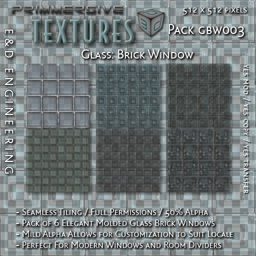 Second Life Marketplace - [GBW003] 6 Glass Brick Window Textures Glass ...