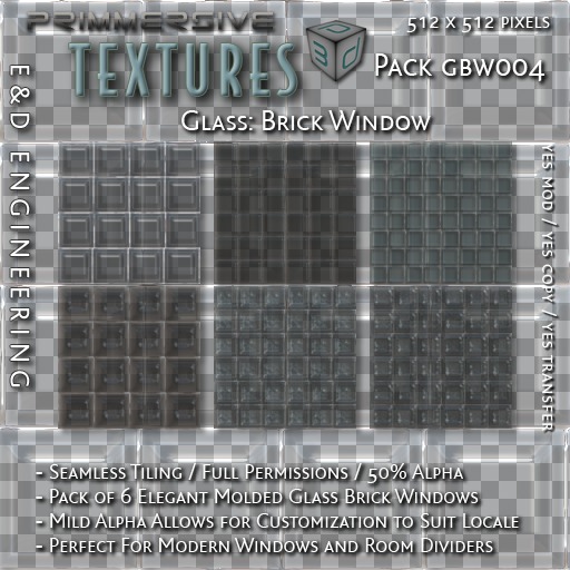 Second Life Marketplace - [GBW004] 6 Glass Brick Window Textures Glass ...