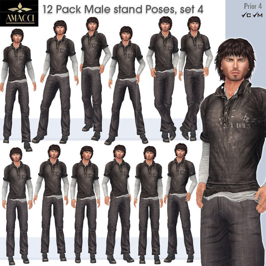 Second Life Marketplace - Amacci ~ 12 Male Stand Poses - Set 4