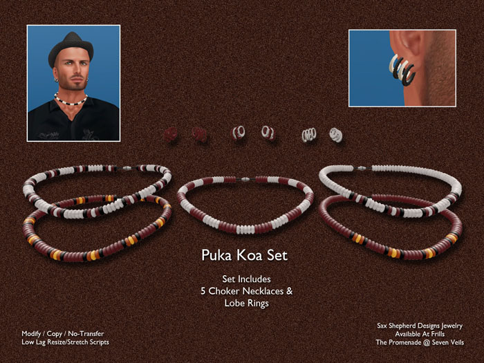 Second Life Marketplace - !SSD ~ Frills ~ Puka Koa Jewelry Set
